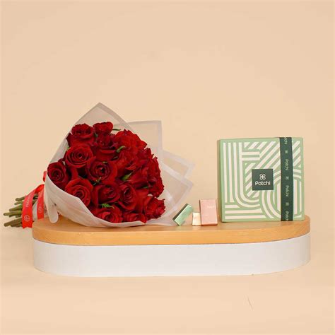 Patchi Chocolate And Bouquet Of 20 Red Roses Alexandria Flowrista