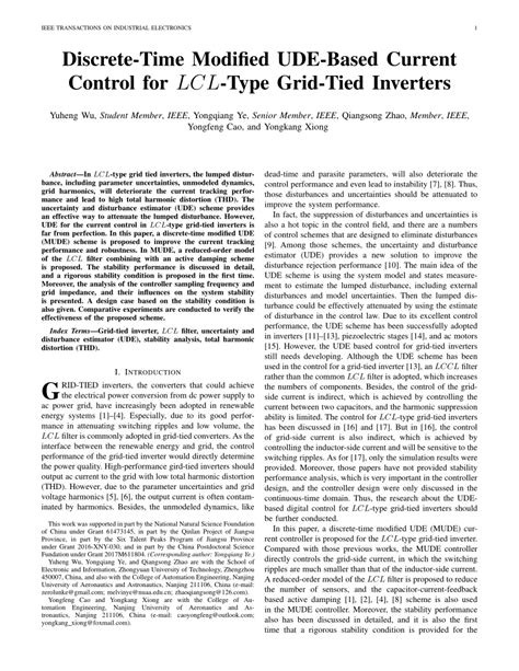 Pdf Discrete Time Modified Ude Based Current Control For Lcl Type Grid Tied Inverters