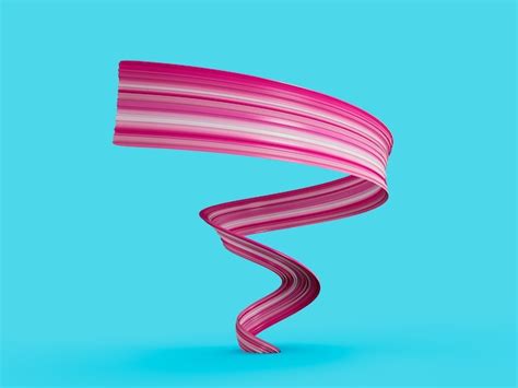 파란색 배경 3d 그림에 3d 핑크 페인트 수채화 브러시 스트로크 고급 리본 나선형 프리미엄 사진