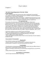 Psych Midterm Docx Psych Midterm Chapter The Birth Of Psychology Year Of First Lab