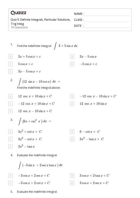 50 Integrals Worksheets For 10th Grade On Quizizz Free And Printable
