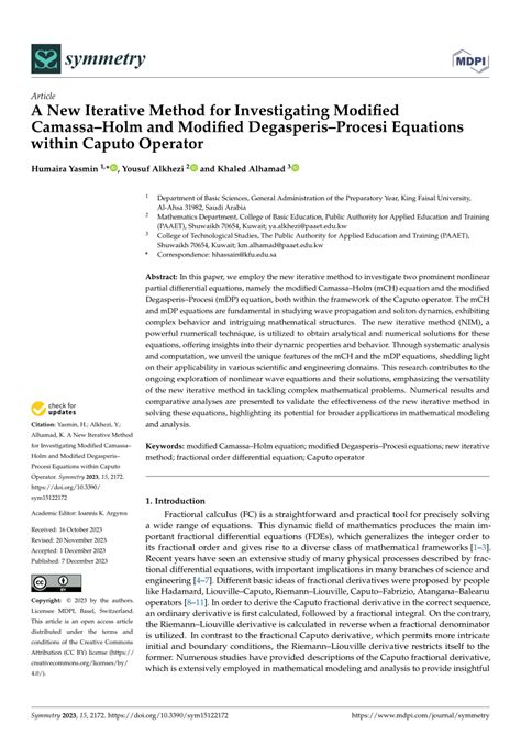 Pdf A New Iterative Method For Investigating Modified Camassaholm And Modified Degasperis