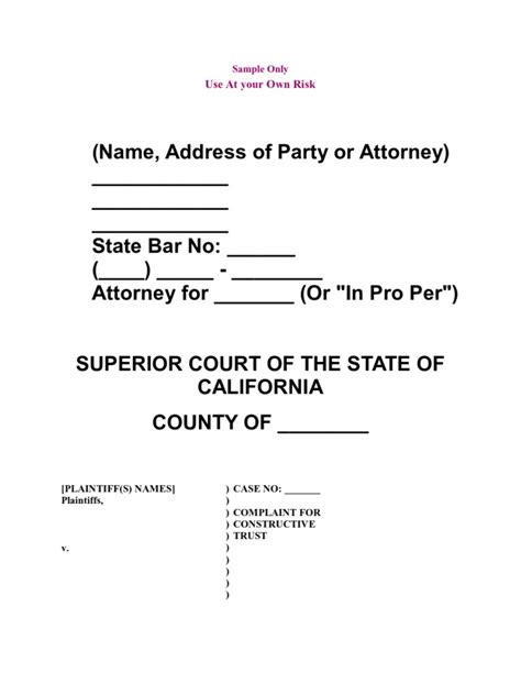 Complaint To Impose Constructive Trust Lawsuit Private Law