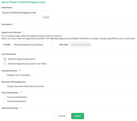 routing route to matched opportunity leandata help center
