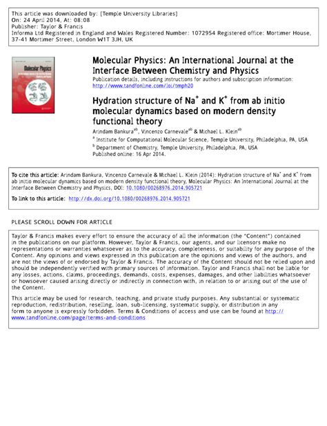 Pdf Hydration Structure Of Na And K From Ab Initio Molecular