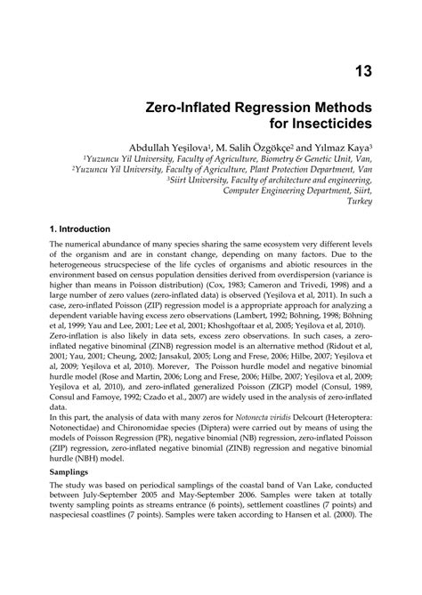Pdf Zero Inflated Regression Methods For Insecticides