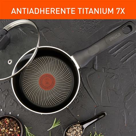 Perol Imusa Hard Titanium 16cm Antiadherente Tapa De Vidrio Imusa