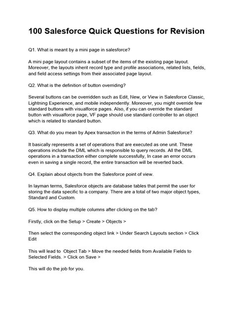 100 Salesforce Quick Questions For Revision Pdf Class Computer