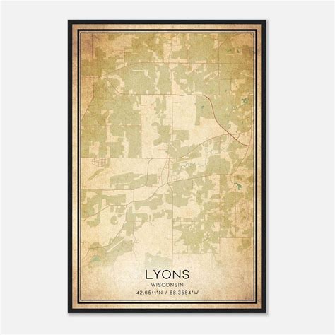 Vintage Lyons Wisconsin Map Poster Lyons Wi City Road Wall Art Print Custom Maps And Posters