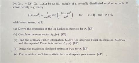 Solved Let X1nx1x2xn Be An Iid Sample Of A Normally