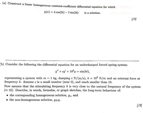 Solved A Construct A Linear Homogeneous Chegg
