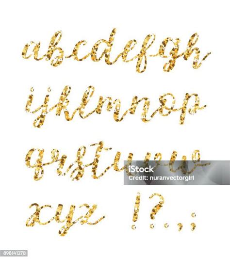 골든 반짝이 알파벳 빛나는 벡터 글꼴을 브러시 Handdrawn 서 예 글꼴입니다 0명에 대한 스톡 벡터 아트 및 기타 이미지