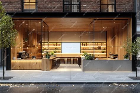 Modern Minimalist Coffee Shop Exterior With Glass Facade Premium Ai