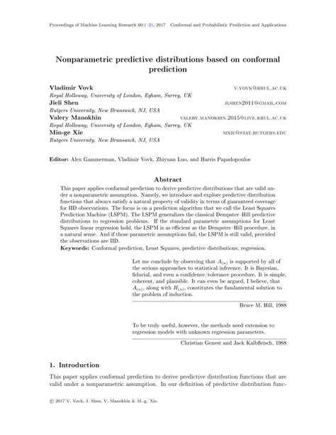 Pdf Nonparametric Predictive Distributions Based On Conformal Prediction