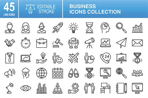 비즈니스 개념 씬 라인 벡터 아이콘 집합입니다 픽셀 완벽 편집 가능한 스트로크 모바일 및 웹용 이 세트에는 사업가 사업가 경력 비즈니스 인물 사람들의 그룹 팀워크 기술 비전