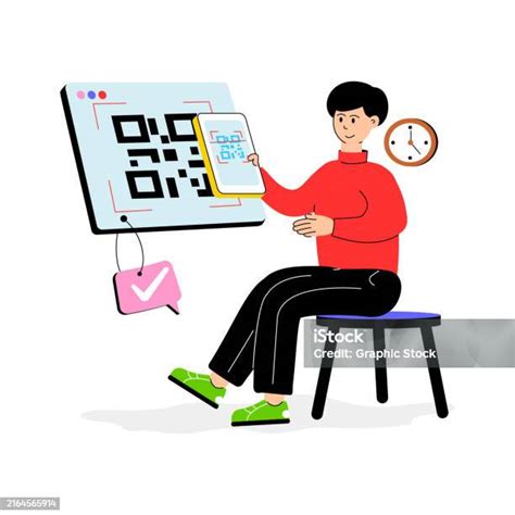 휴대전화를 가진 남자가 모든 모바일 장치에서 쉽게 스캔할 수 있는 Qr 코드 그림을 보여주는 코드를 스캔합니다 Qr코드에 대한 스톡 벡터 아트 및 기타 이미지 Istock