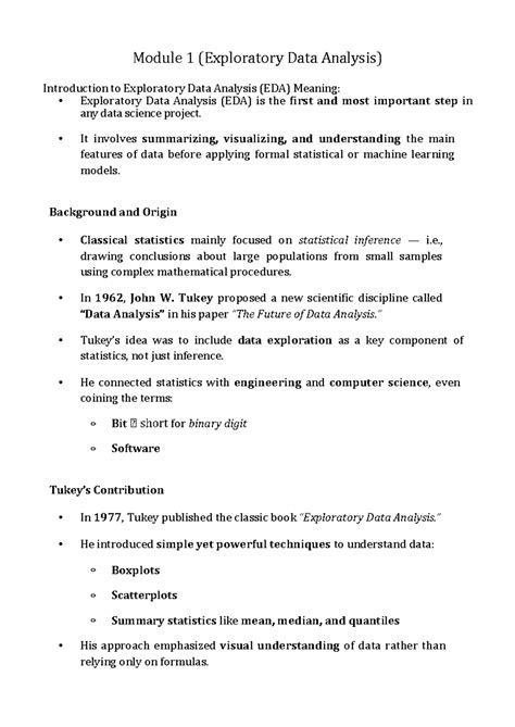 Module 1 Eda Notes Understanding Exploratory Data Analysis Studocu
