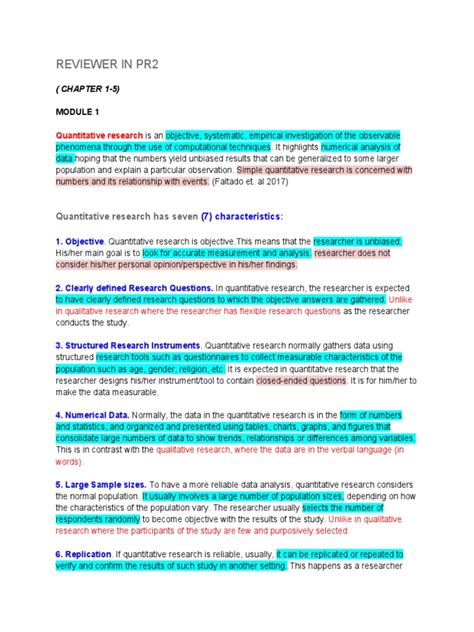 Reviewer In Pr2 Pdf Quantitative Research Level Of Measurement