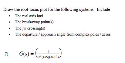 Solved Draw The Root Locus Plot For The Following Systems Chegg Com