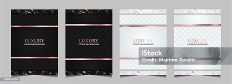 고급 의 컬렉션은 우아한 로즈 골드 디자인 템플릿 흑백을 커버합니다 벡터 레이아웃 프리미엄 Vip 스타일 검은색에 대한 스톡
