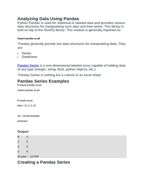 Analyzing Data Using Pandas Pdf