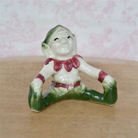 Vintage Pixie Elf Ceramic Pottery Sitting Figurine In Green Etsy