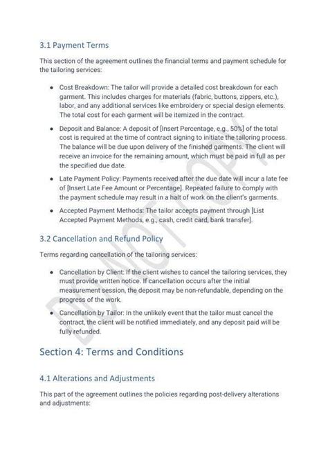 Detailed Custom Tailoring Services Contract Template STR Specialist