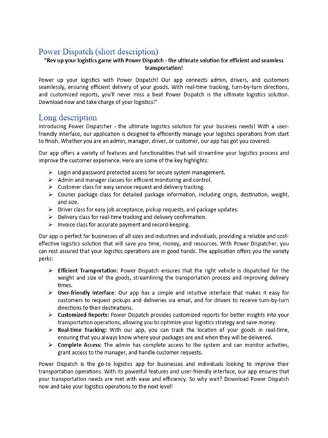 Power Dispatcher Pdf Logistics Mobile App