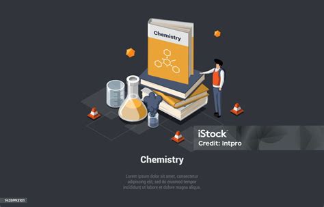 화학 공부의 개념 과목 교육 온라인 과학 과정 거대한 교과서 근처의 남성 캐릭터 교사 시약이있는 플라스크 학교 교육 시스템 아이소메트릭 3d 벡터 일러스트 레이 션 3차원