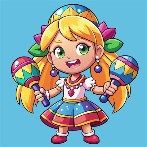 풍선 한 어리 를 가진 소녀 의 만화 그림 프리미엄 벡터