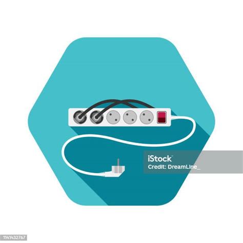 스위치 두 개의 플러그 연결 및 청록색 배경에 그림자 현대 5 소켓 전기 연장 코드 유형 F의 육각형 아이콘 0명에 대한 스톡 벡터 아트 및 기타 이미지 Istock