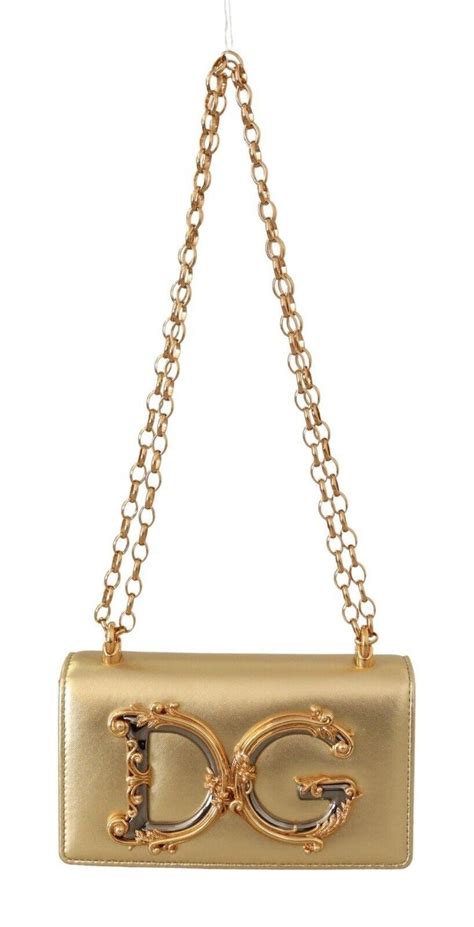 Dolce And Gabbana Gold Leather Dg Girls Handbag Shoulder Bag Clutch