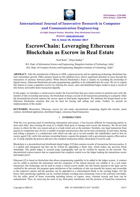 Pdf Escrowchain Leveraging Ethereum Blockchain As Escrow In Real Estate