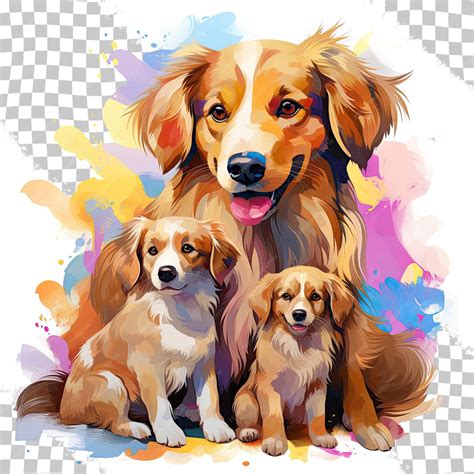 Собаки и молодые собаки на прозрачном фоне Премиум Psd Файл