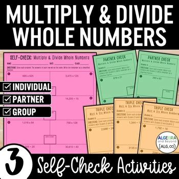 Multiply And Divide Whole Numbers Self Check Activities By Algebra And Beyond