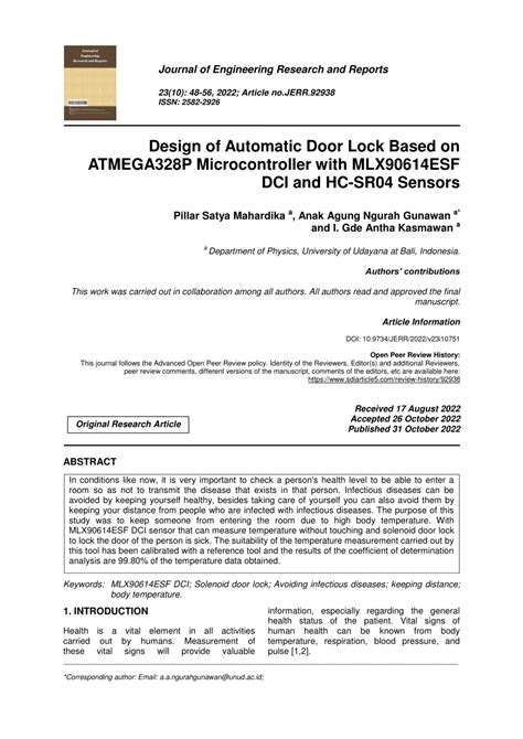 pdf design of automatic door lock based on atmega328p microcontroller