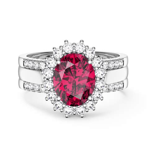 3ct Ruby Oval Lab Grown Diamond Halo 18ct White Gold Engagement Diana