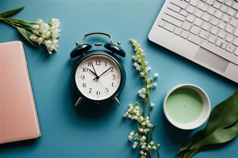Premium Photo Top View Notebook And Clock Arrangement