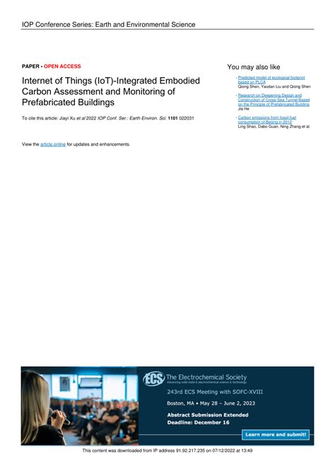 Pdf Internet Of Things Iot Integrated Embodied Carbon Assessment And Monitoring Of