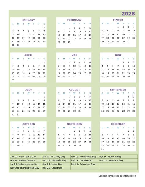 2028 Annual Calendar Design Template Free Printable Templates