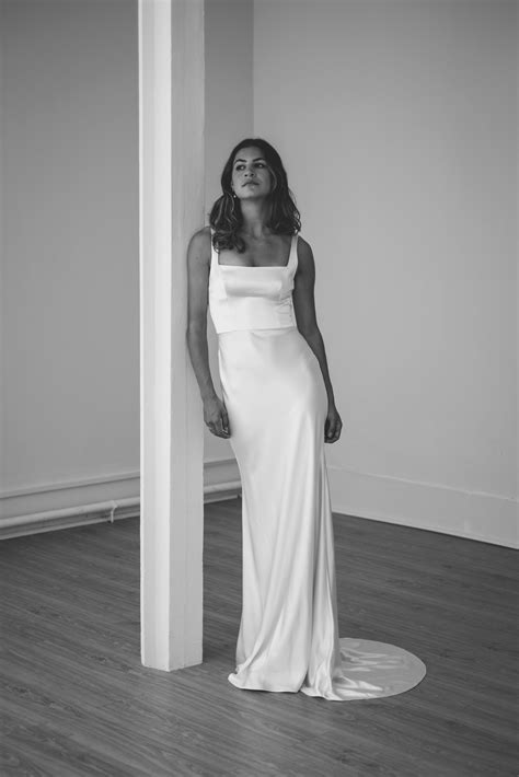Clara Bias Satin Wedding Dress With Square Neck — Unbridled Studio