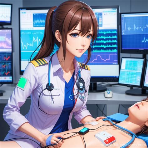 Woman Undergoing Cpr With Ecg Monitor Stable Diffusion Online