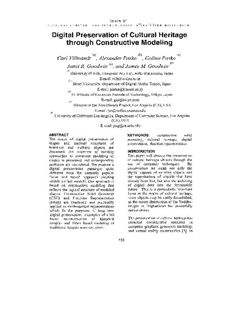 Pdf Digital Preservation Of Cultural Heritage Through Constructive Modeling