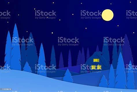 달 밤에 집 겨울 풍경입니다 공원이 나 숲에서 눈 덮인 나무입니다 종이 아트의 스타일에서 디자인 벡터 12월에 대한 스톡 벡터 아트 및 기타 이미지 Istock