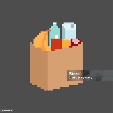 패키지 전체 음식 픽셀 아트가 분리되어 있습니다 8비트 음식이 픽셀화되었습니다 벡터 그림 Brand Name Video Game