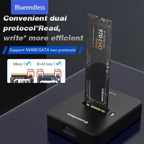 Blueendless Dual Protocol M SATA NVME SSD Enclosure Docking Station M To USB C GEN