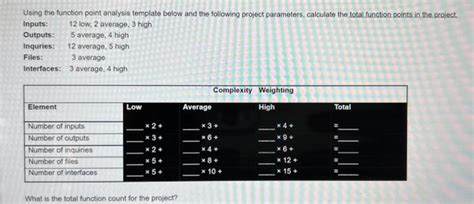 Solved Using The Function Point Analysis Template Below And