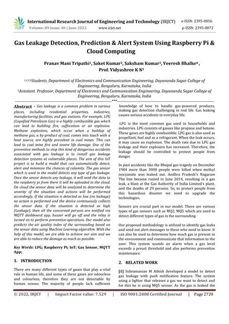 Gas Leakage Detection Prediction And Alert System Using Raspberry Pi And Cloud Computing Pdf