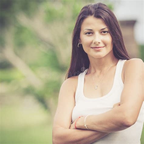 Portrait Of A Beautiful Brunette Girl Outdoor Stock Image Image Of