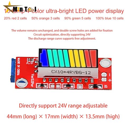 4 색 배터리 용량 표시기 모듈 배터리 레벨 테스터 표시기 10 Led 디스플레이 전기 도구 용 전기 계량기